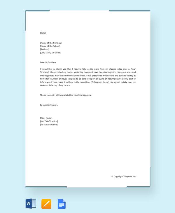  Write A Letter To Principal For Sick Leave FREE Formal Sick Leave 
