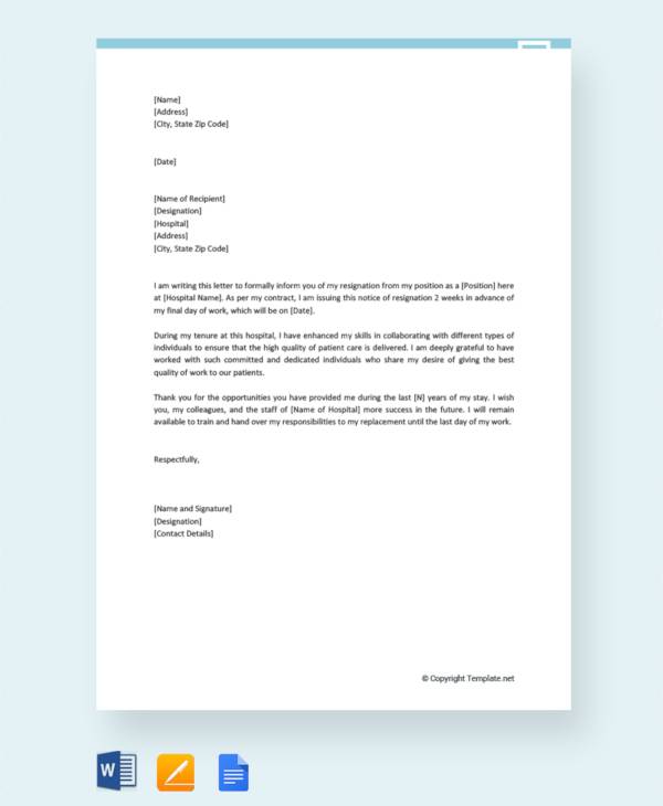 FREE 13 Nurse Resignation Letter Samples And Templates In PDF MS Word