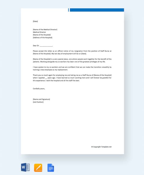 FREE 13 Nurse Resignation Letter Samples And Templates In PDF MS Word