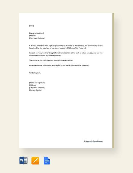 Gift Letter Template For Mortgage Down Payment Database Letter 