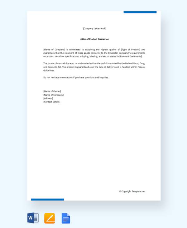 FREE 65 Guarantee Letter Samples In PDF MS Word Google Docs Pages