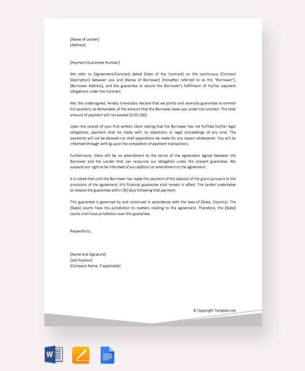 FREE 65 Guarantee Letter Samples In PDF MS Word Google Docs Pages
