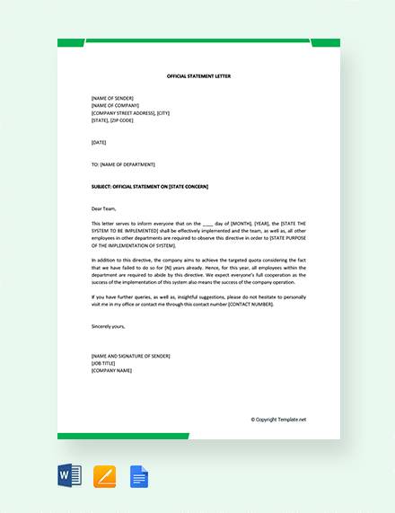 FREE 13 Statement Letter Samples In PDF MS Word Pages Google Docs