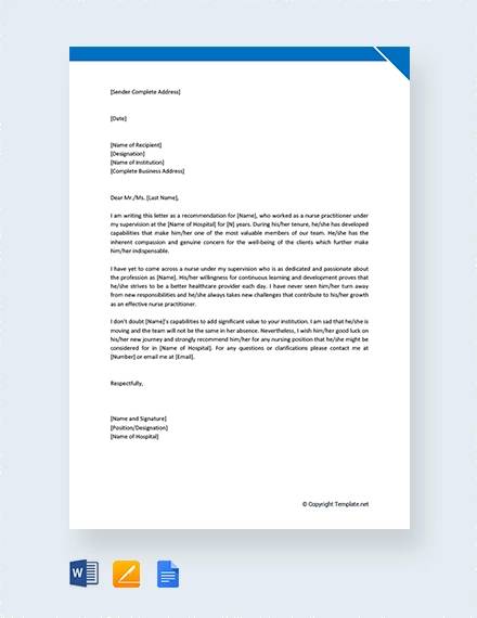 FREE 8 Sample Nursing Reference Letter Templates In PDF MS Word 