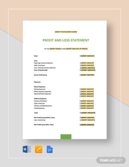 FREE 12 Sample Profit And Loss Statement Templates In Google Docs MS 