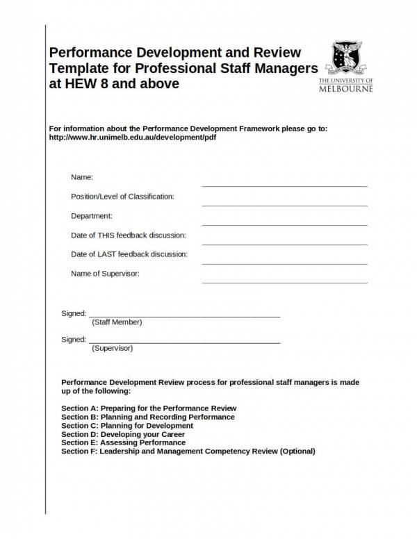Performance Development Review Template PDF Template