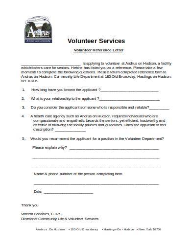 FREE 13 Volunteer Reference Letter Samples In PDF MS Word