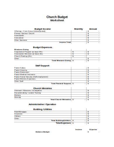 FREE 9 Church Budget Worksheet Samples In PDF Excel