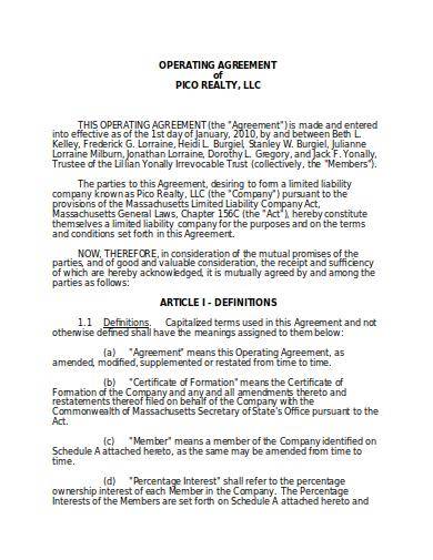 FREE 9 LLC Operating Agreement Samples In PDF MS Word