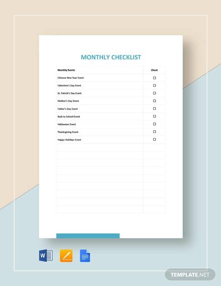 FREE 20 Monthly Checklist Samples Templates In Excel MS Word PDF FREE 20 Monthly Checklist Samples Templates In Excel MS Word PDF