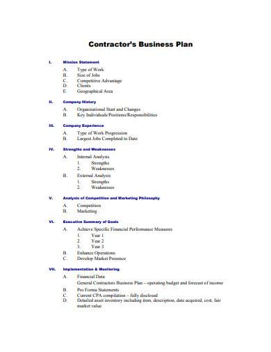 FREE 3 Contractor Business Plan Samples In PDF MS Word