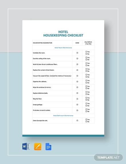 FREE 8 Housekeeper Checklist Samples Templates In Excel MS Word 