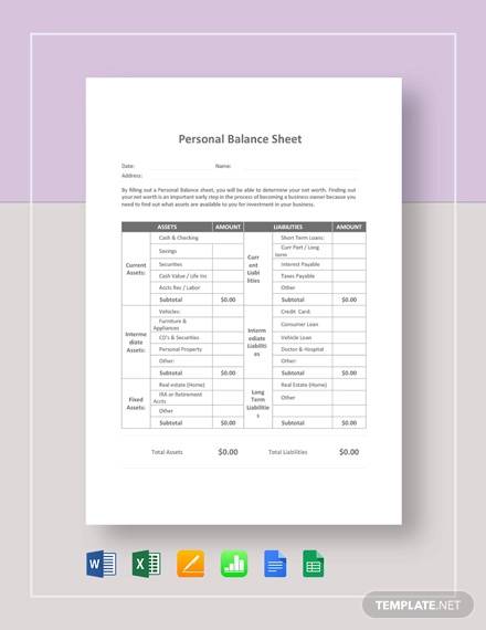 FREE 7 Personal Balance Sheet Templates In MS Word PDF
