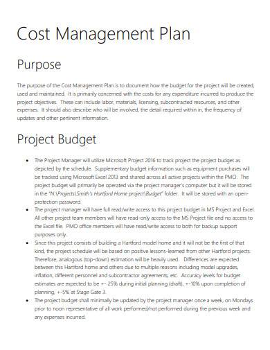 Cost Management Plan Example For Websight Sohogera