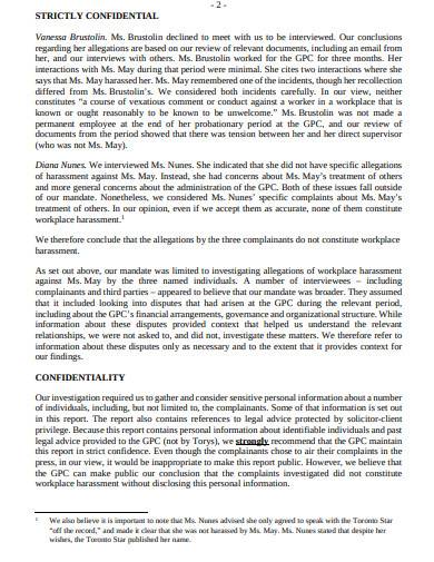 Hr Investigation Summary Report Template Indihon