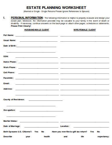 Estate Planning Worksheet Excel