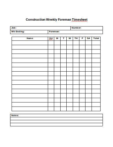 Construction Weekly Timesheet Templates