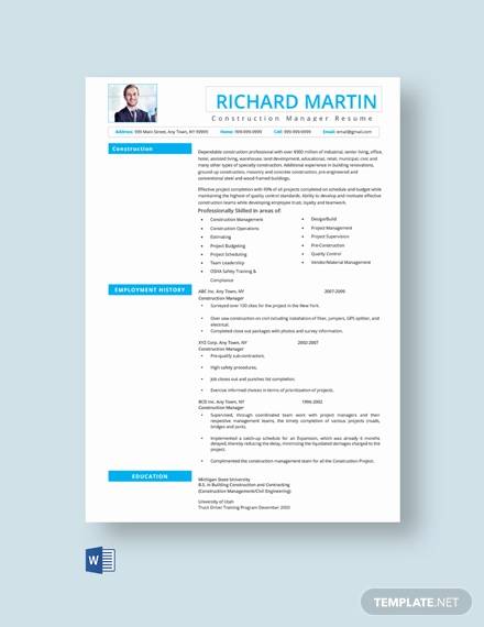 FREE 14 Sample Construction Resume Templates In PDF MS Word
