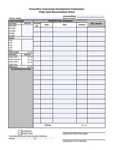 FREE 11 Petty Cash Reconciliation Samples And Templates In MS Excel PDF