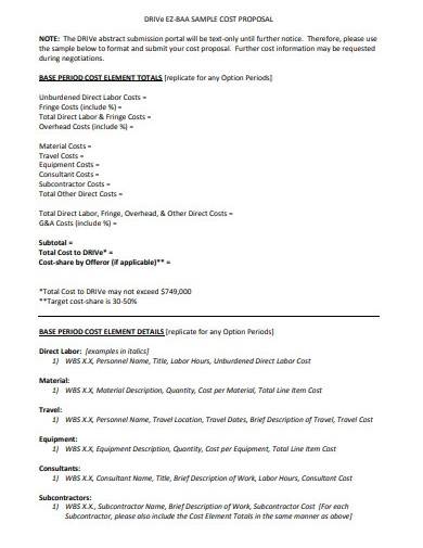 FREE 11 Cost Proposal Samples Templates In PDF