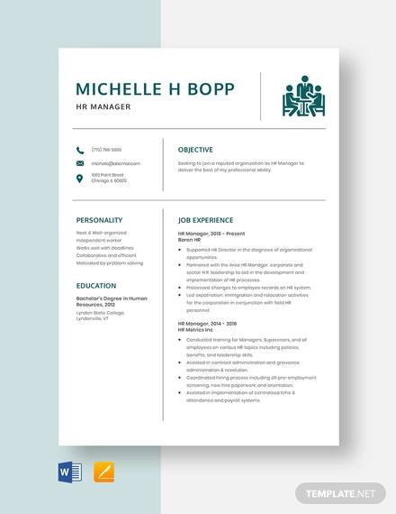 FREE 17 Sample HR Manager Resume Templates In MS Word PDF