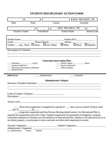 FREE 10 School Disciplinary Action Form Samples Templates In PDF 