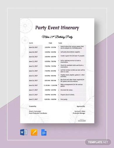 FREE 15 Sample Event Itinerary Templates In PDF MS Word PSD 