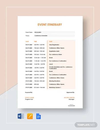 FREE 15 Sample Event Itinerary Templates In PDF MS Word PSD Google Docs Pages