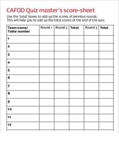 FREE 15+ Score Sheet Samples in MS Word | Pages | Google Docs | Google ...