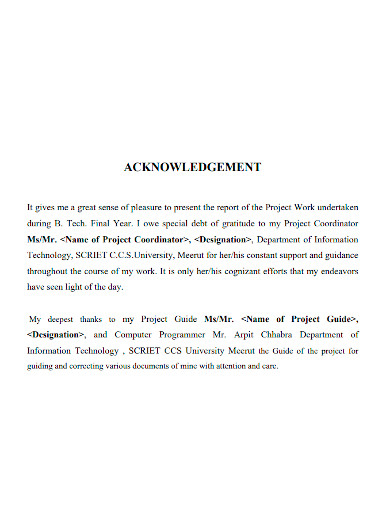 FREE 15 Acknowledgement For Project Report Samples MBA Engineering 