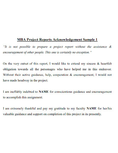 FREE 15 Acknowledgement For Project Report Samples MBA Engineering 