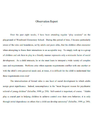 FREE 9 Child Observation Report Samples School Behavior Physical 