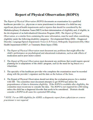 FREE 9 Child Observation Report Samples School Behavior Physical 
