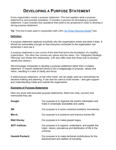 FREE 3 Company Purpose Statement Samples Holding Insurance 