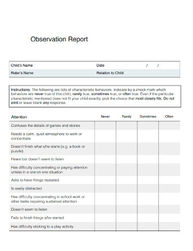 FREE 9 Child Observation Report Samples School Behavior Physical 