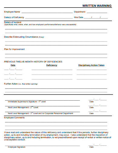 FREE 6 First Written Warning Samples In PDF DOC
