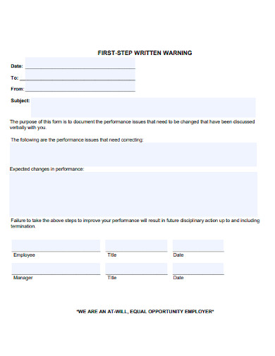 FREE 6 First Written Warning Samples In PDF DOC
