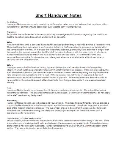 FREE 3 Short Handover Note Samples Leave Email Resignation 