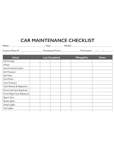 FREE 10 Car Maintenance Checklist Samples Wash Engine Road Trip 
