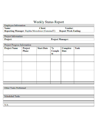 FREE 7 Employee Weekly Status Report Samples In PDF