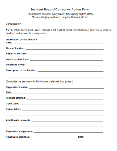 FREE 7 Food Incident Report Form Samples Safety Illness Agency 