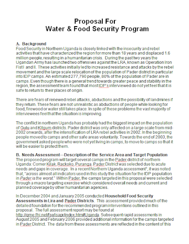 Food Security Project Proposal Sample - Design Talk