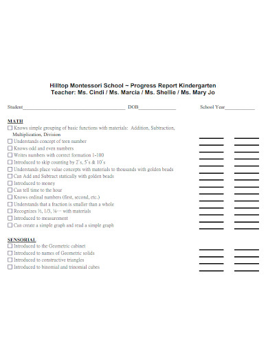 FREE 10 Kindergarten Progress Report Samples Mid Year Weekly Student 