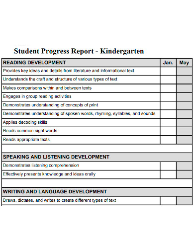 FREE 10 Kindergarten Progress Report Samples Mid Year Weekly Student 
