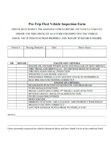 FREE 3 Fleet Vehicle Inspection Checklist Samples In PDF