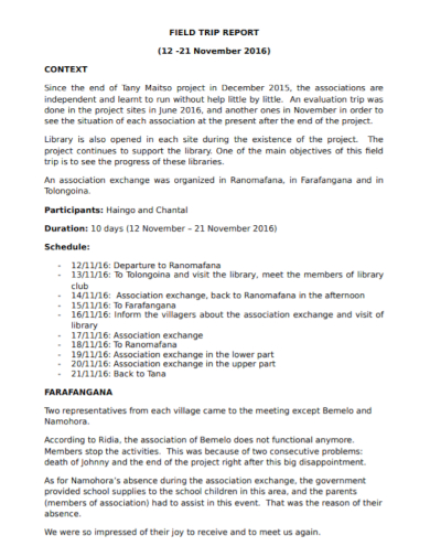 FREE 11 Field Trip Report Samples Agriculture Educational 