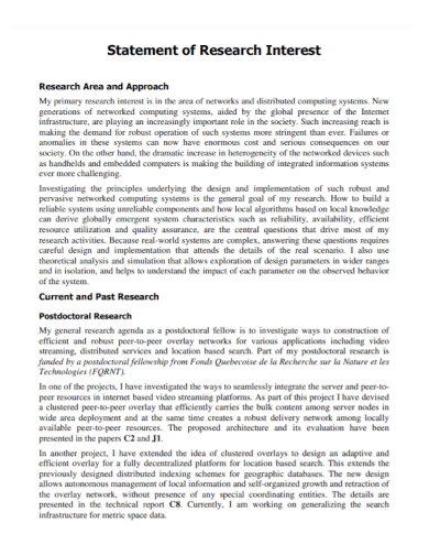 FREE 10 Research Interest Statement Samples Conflict Problem Purpose 