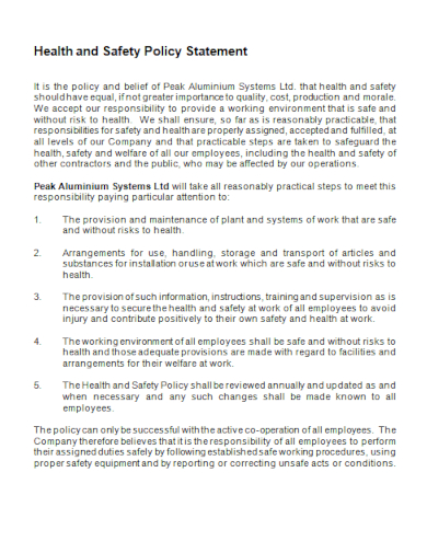 FREE 10 Health And Safety Policy Statement Samples Work Occupational Intent 