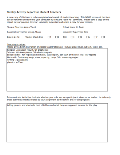 FREE 6 Teachers Weekly Report Samples Accomplishment Duty Work 