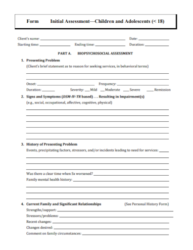 FREE 10 Biopsychosocial Assessment Form Samples Adolescent 